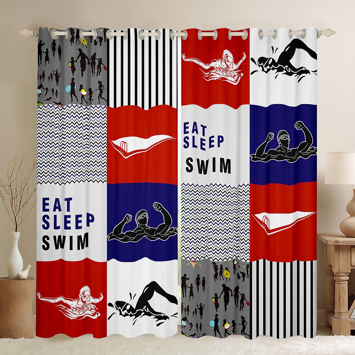 Swim Curtains 38x45 Size,Swimmer 30%-50% Blackout Curtains ,Swim Lover ...