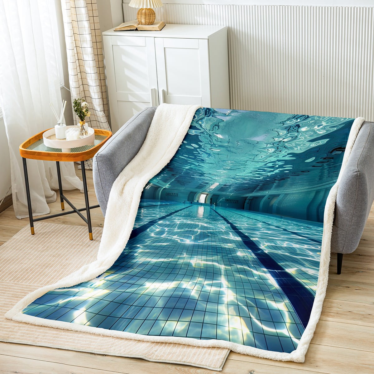 Swimming Pool Sherpa Blanket Swimming Sport Blanket, Blue Throw Blanket ...