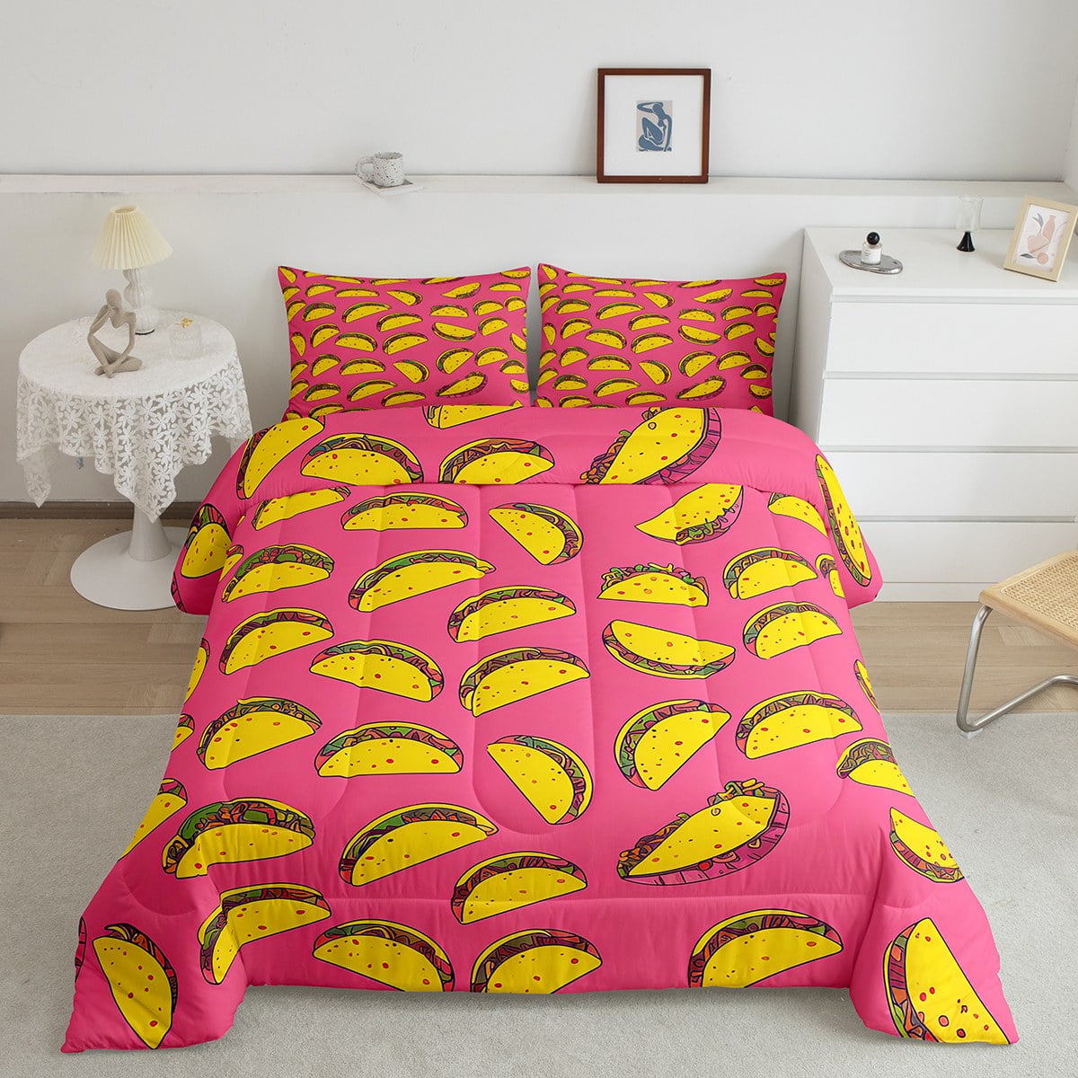 YST Taco Bedding Cute Taco Tuesday Party Food Pink Comforter Set Taco ...