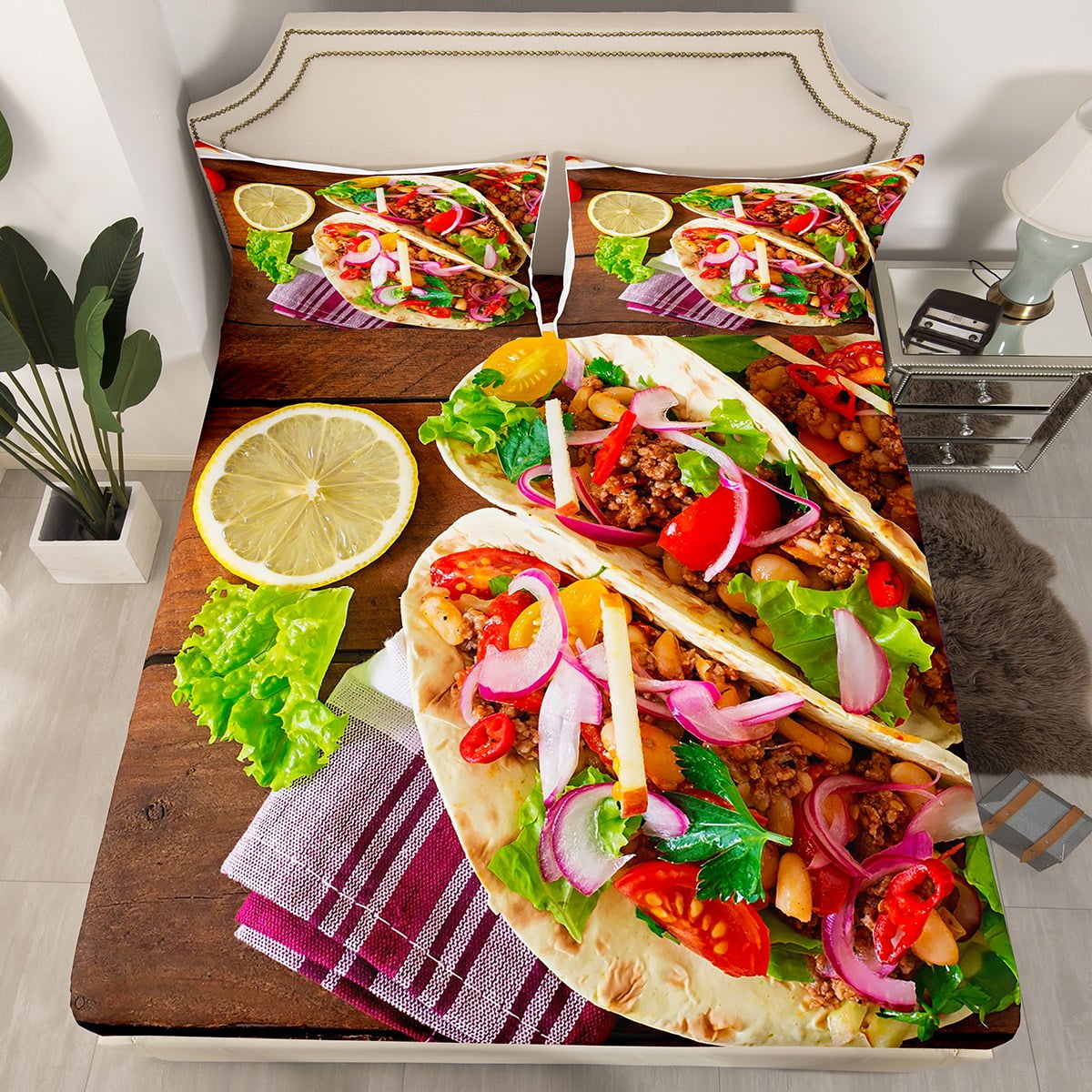 YST Taco Fitted Sheet Queen for Kids Adults,Funny Burrito Tortilla ...