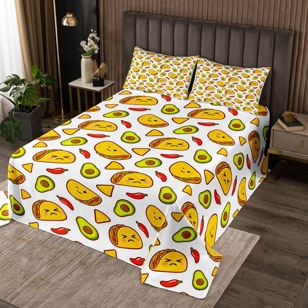 Erosebridal Taco Quilt Set Mexican Taco Coverlet Set Twin, Funny Food ...