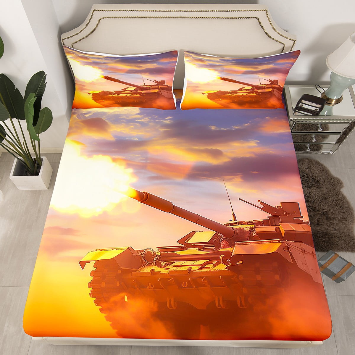 Erosebridal Tank 3D Illustration Bedding Set Vintage Tank Design Fitted ...