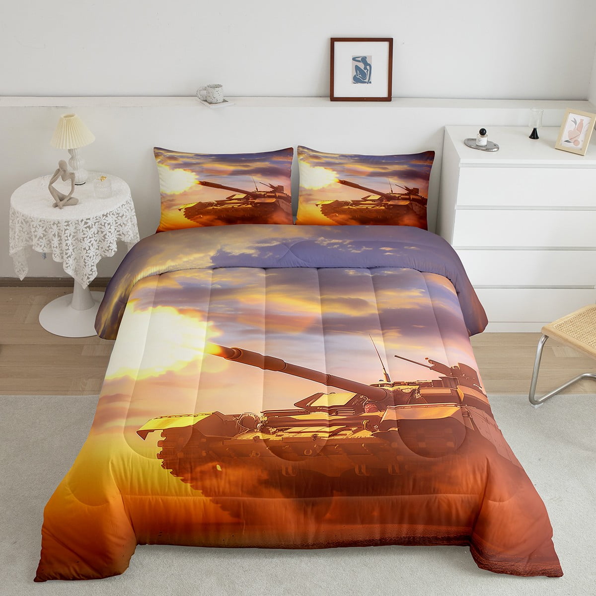 YST Tank 3D Illustration Bedding Vintage Tank Design Comforter Set ...