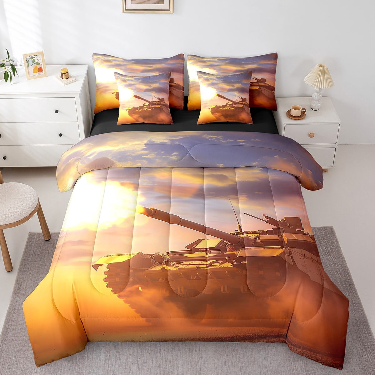 YST Tank 3D Illustration Comforter Set Bed in a Bag Vintage Tank Design ...