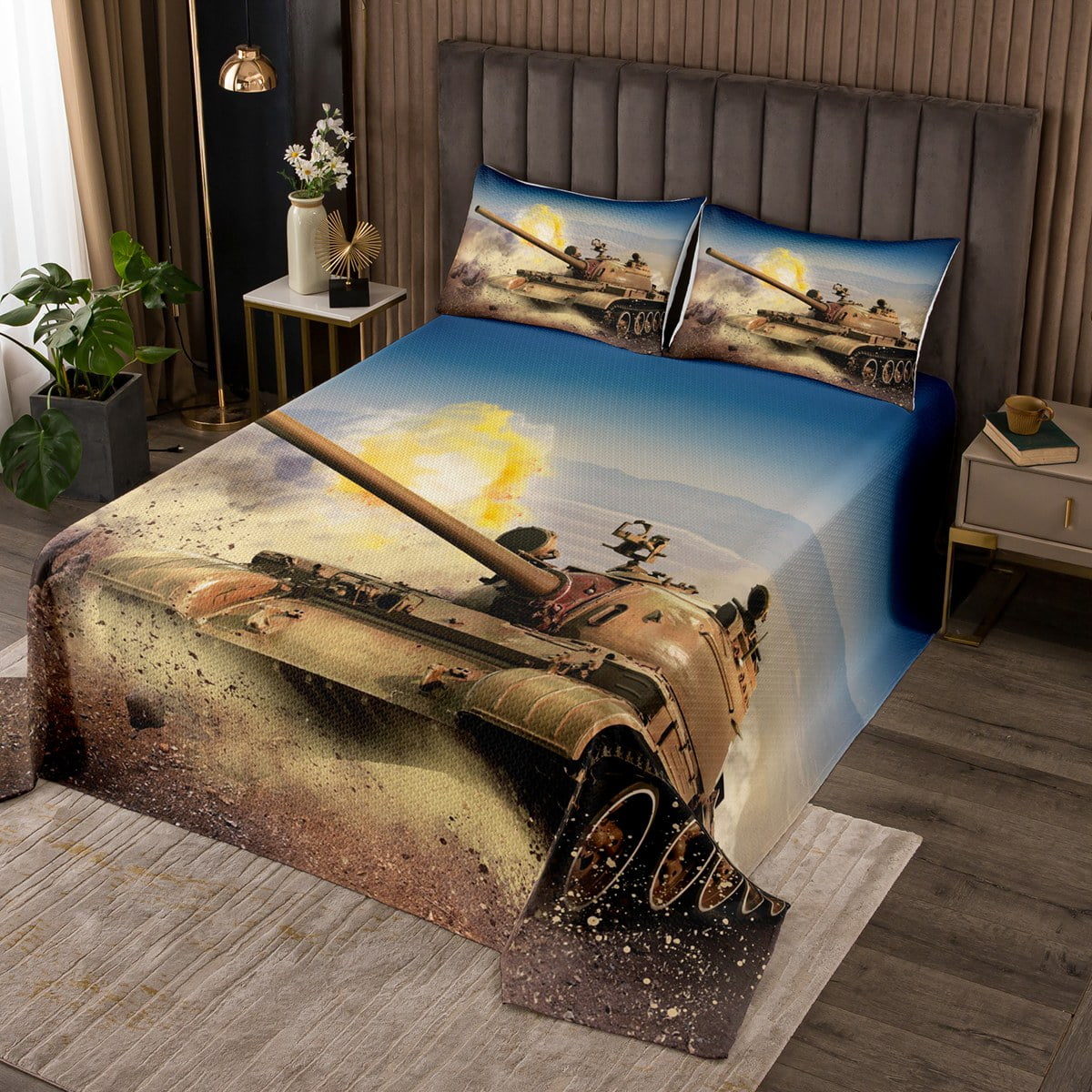 Tank Bedspread Set Military Warship Tank Queen Coverlet Set for Soldier ...