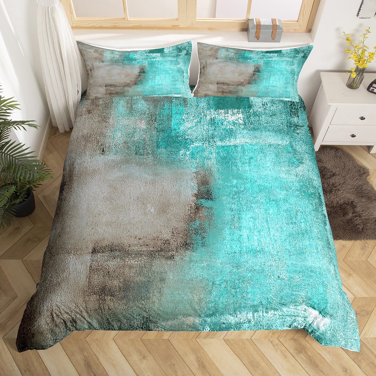 YST Teal Abstract Comforter Cover Gray Ombre Bed Set, Grey Grunge ...
