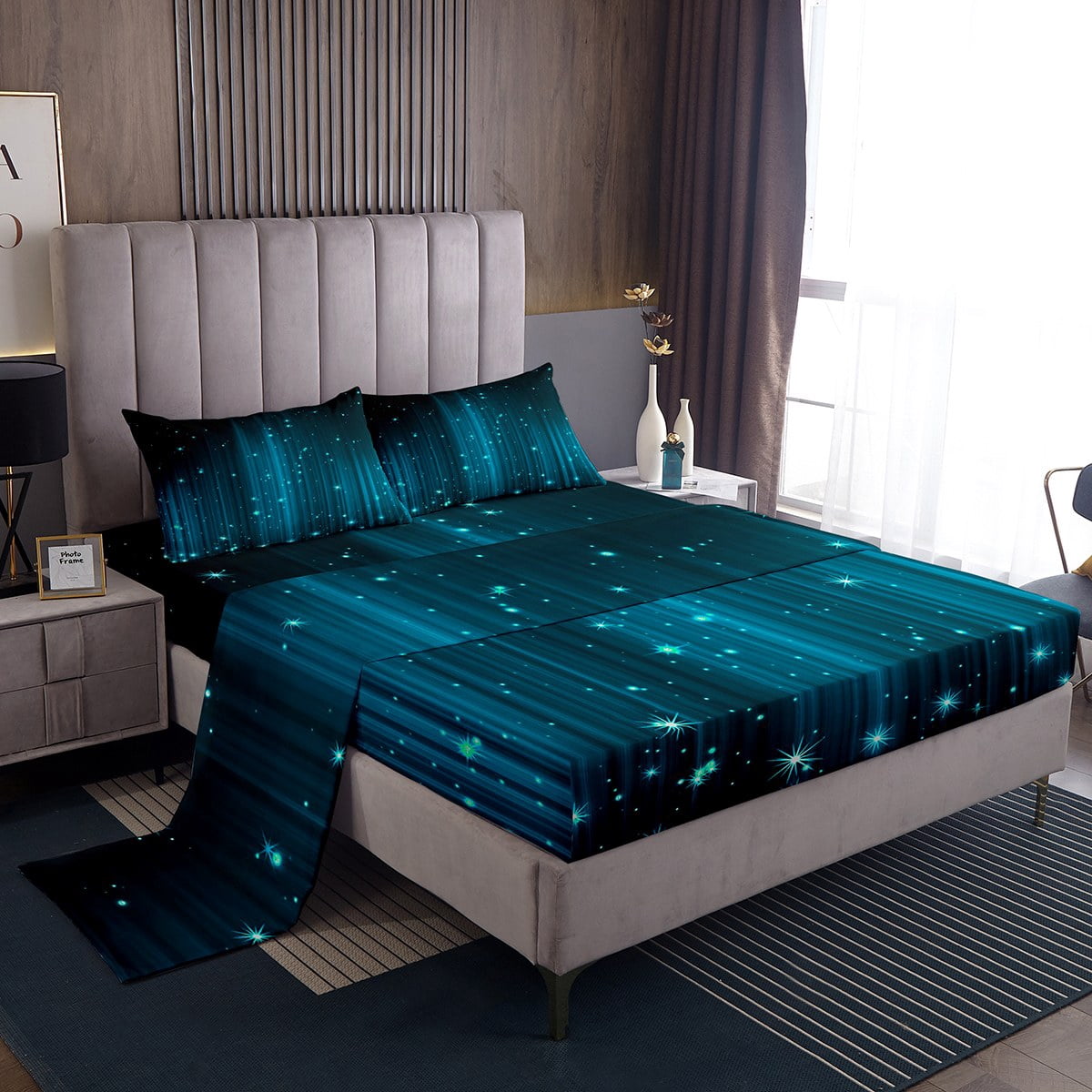 Erosebridal Teal and Black Sheets King Ombre Glitter Bedding Set for ...