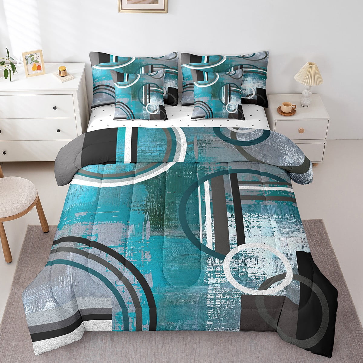 YST Teal Blue Green Gray 7 Piece Comforter Set King Size,Grunge Oil ...