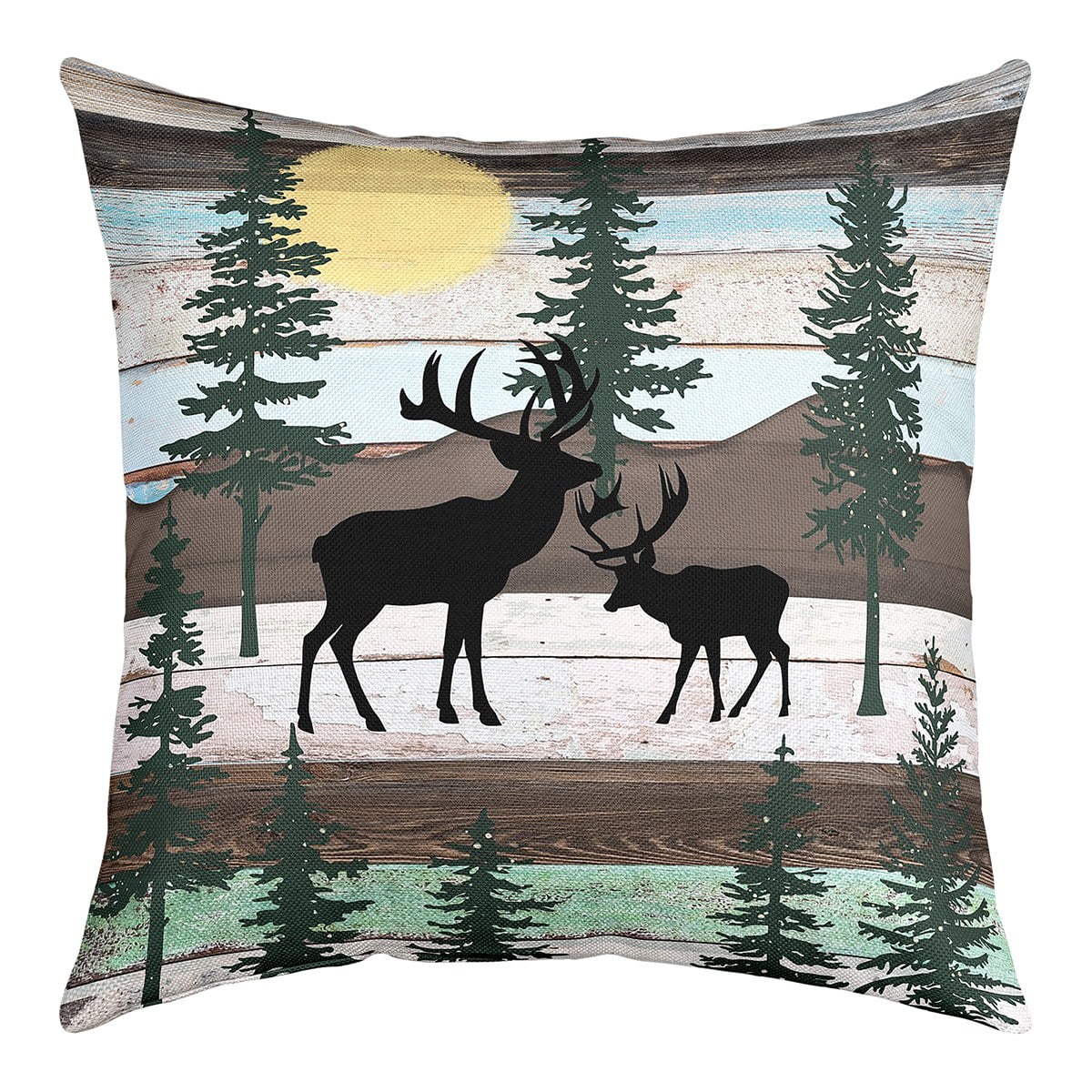 YST Teal Brown Retro Farm Barn Door Board Throw Pillow Cover,Deer ...