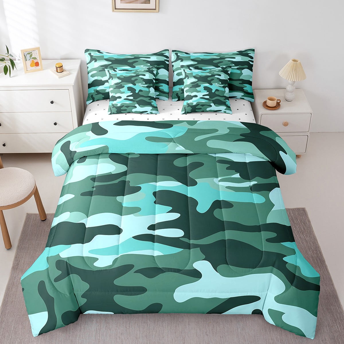 Erosebridal Teal Camo Full Comforter Set 7 Piece,Military Camouflage ...