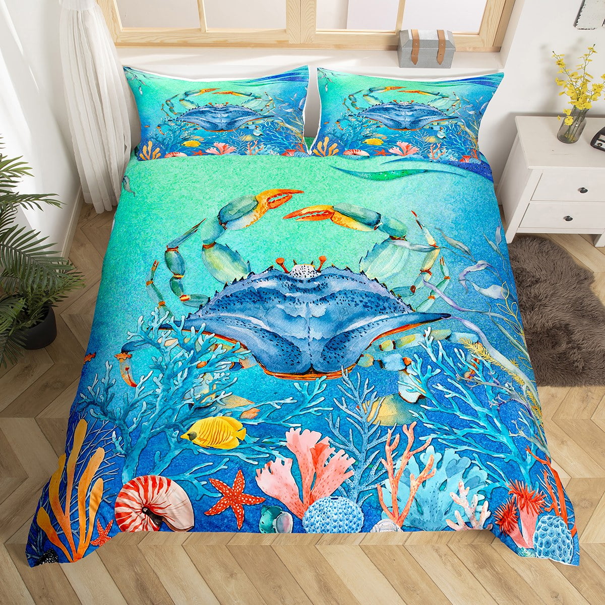 YST Teal Crab Duvet Cover Twin, Kids 3D Crabs Bedding Set, Boys Blue ...