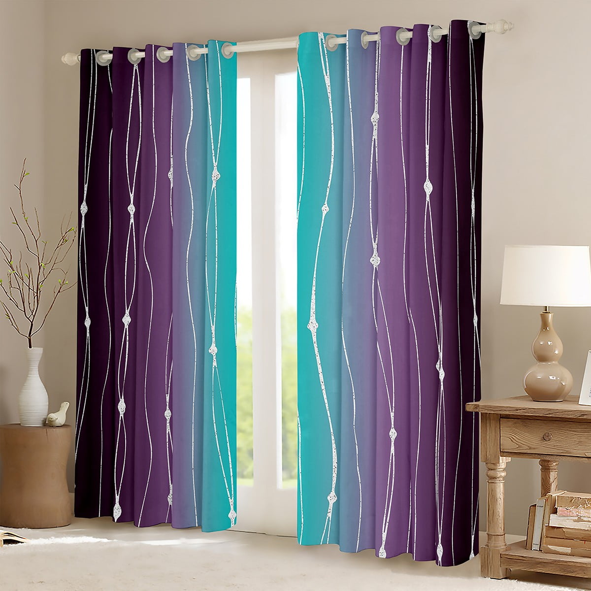 YST Teal Gradient Curtains & Drapes Purple Ombre Blackout Curtains ...