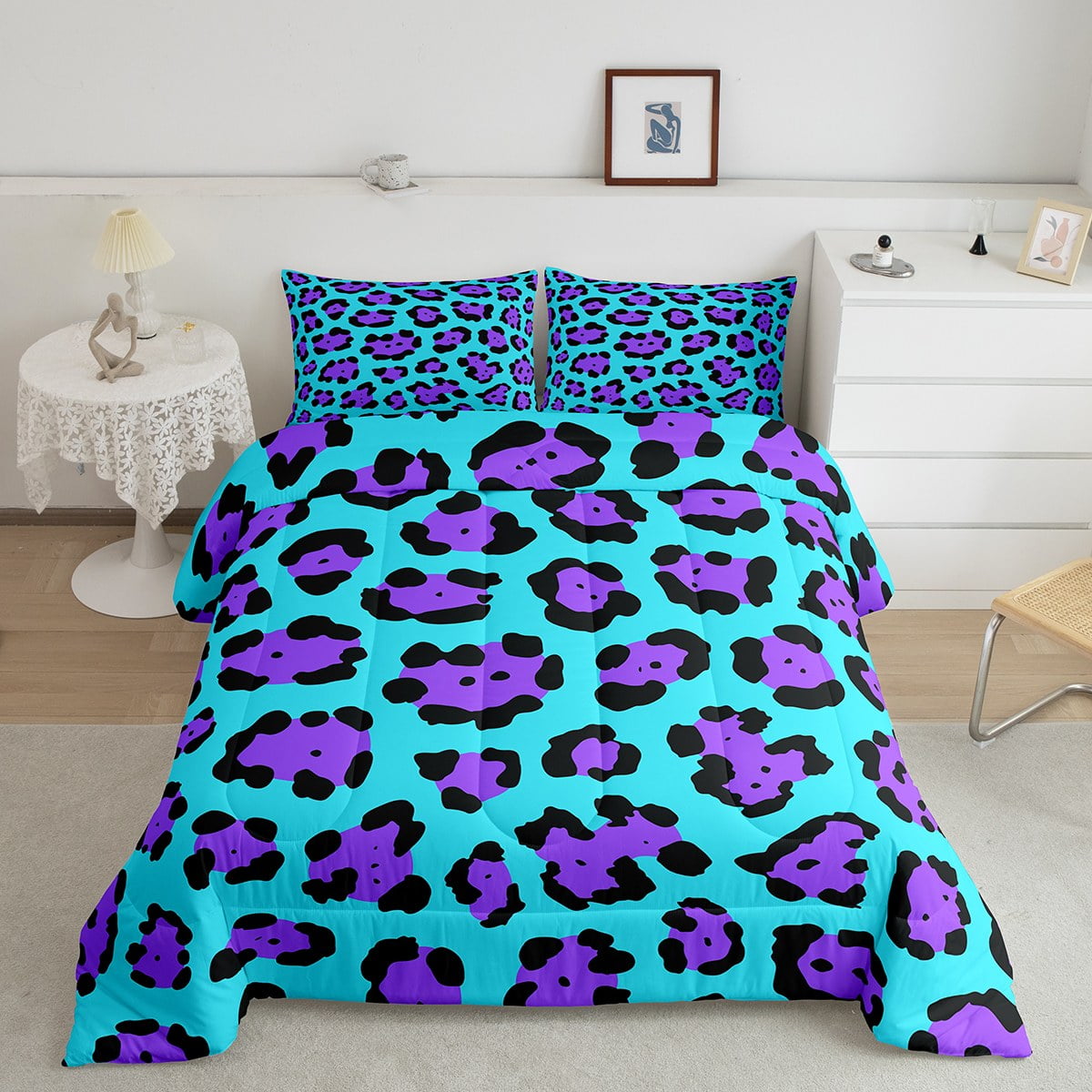 YST Teal Leopard Print Bedding Set Queen Purple Animal Printed ...