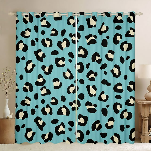 YST Teal Leopard Print Curtains Beige Animal Printed Blackout Curtains ...