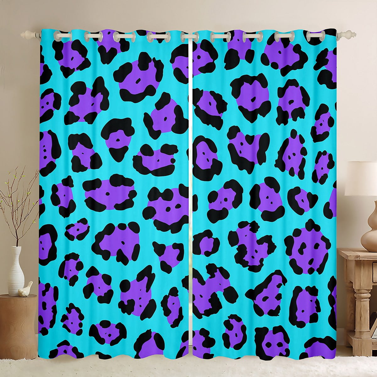 Teal Leopard Print Curtains Purple Animal Printed Curtains & Drapes ...