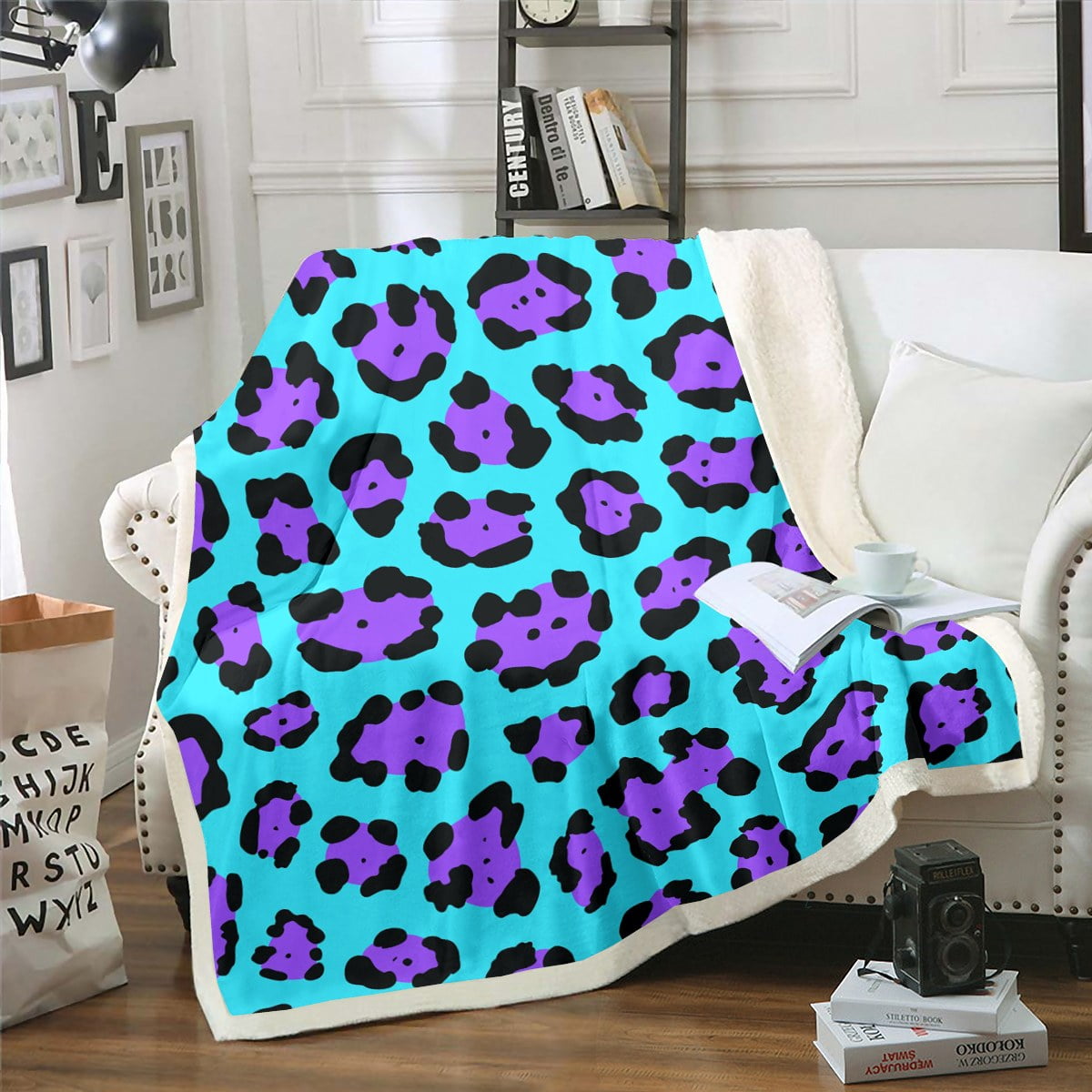 Teal Leopard Print Throw Blanket for Couch Purple Animal Printed Fleece ...