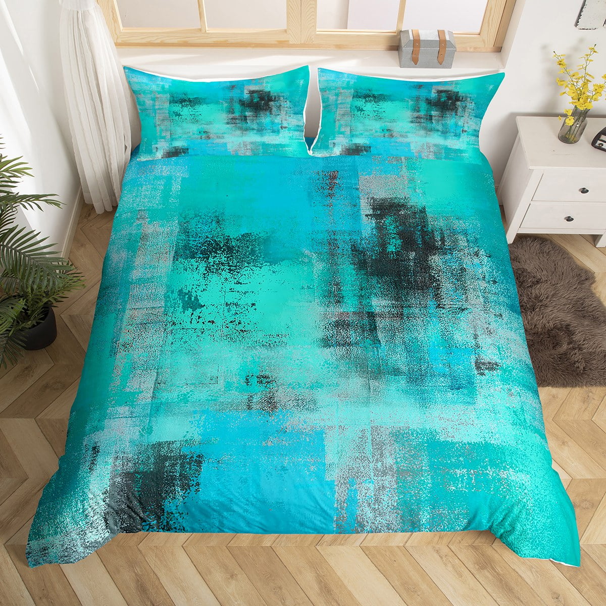 YST Teal Ombre Bedding Sets King Blue Grunge Comforter Cover ...