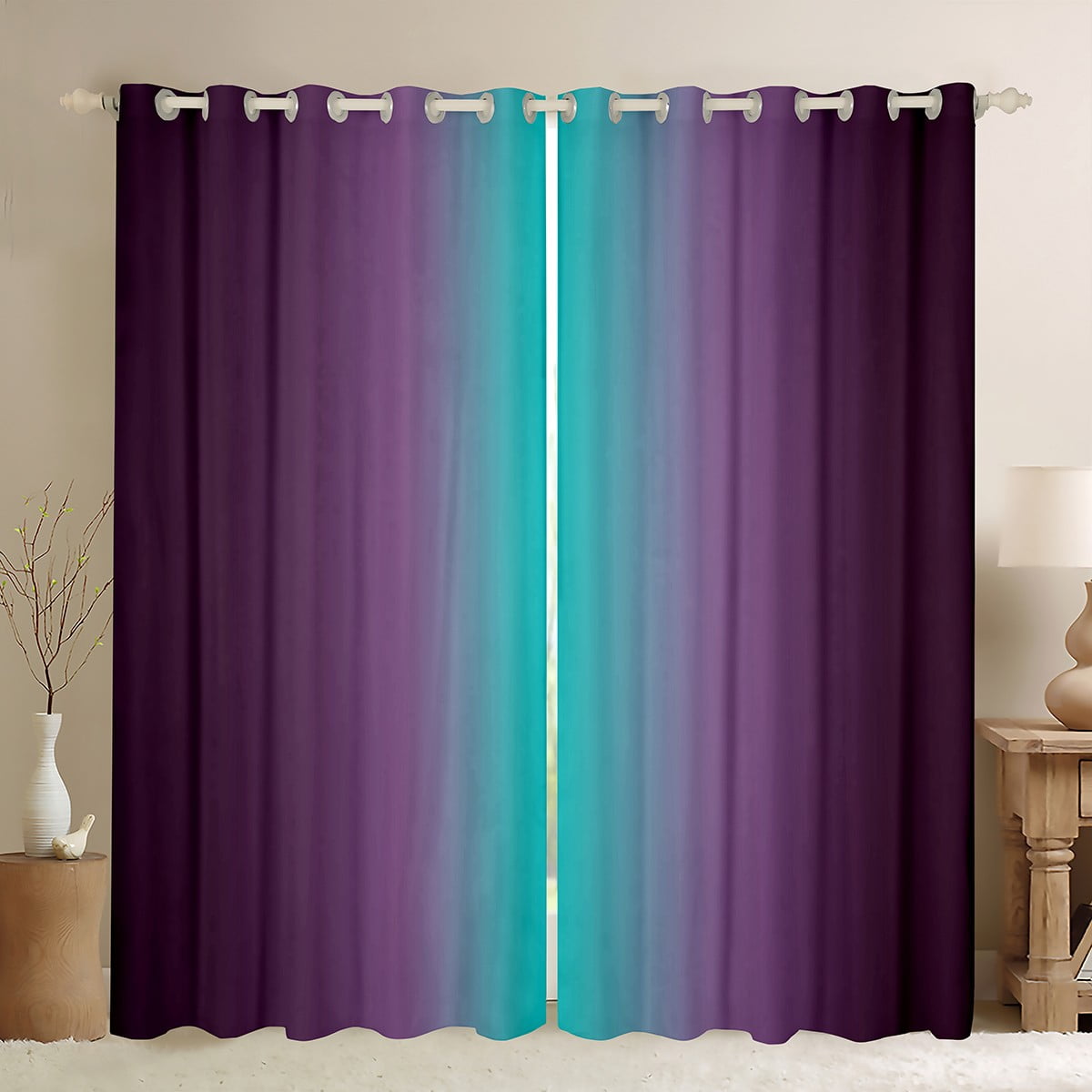 Erosebridal Teal and Purple Curtains for Bedroom,Rainbow Ombre Blackout ...