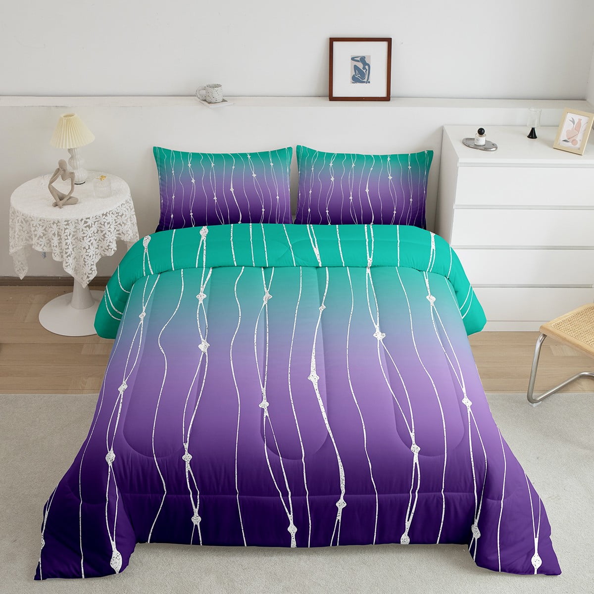 Erosebridal Teal and Purple Ombre Comforter Set Full Geometric Abstract ...