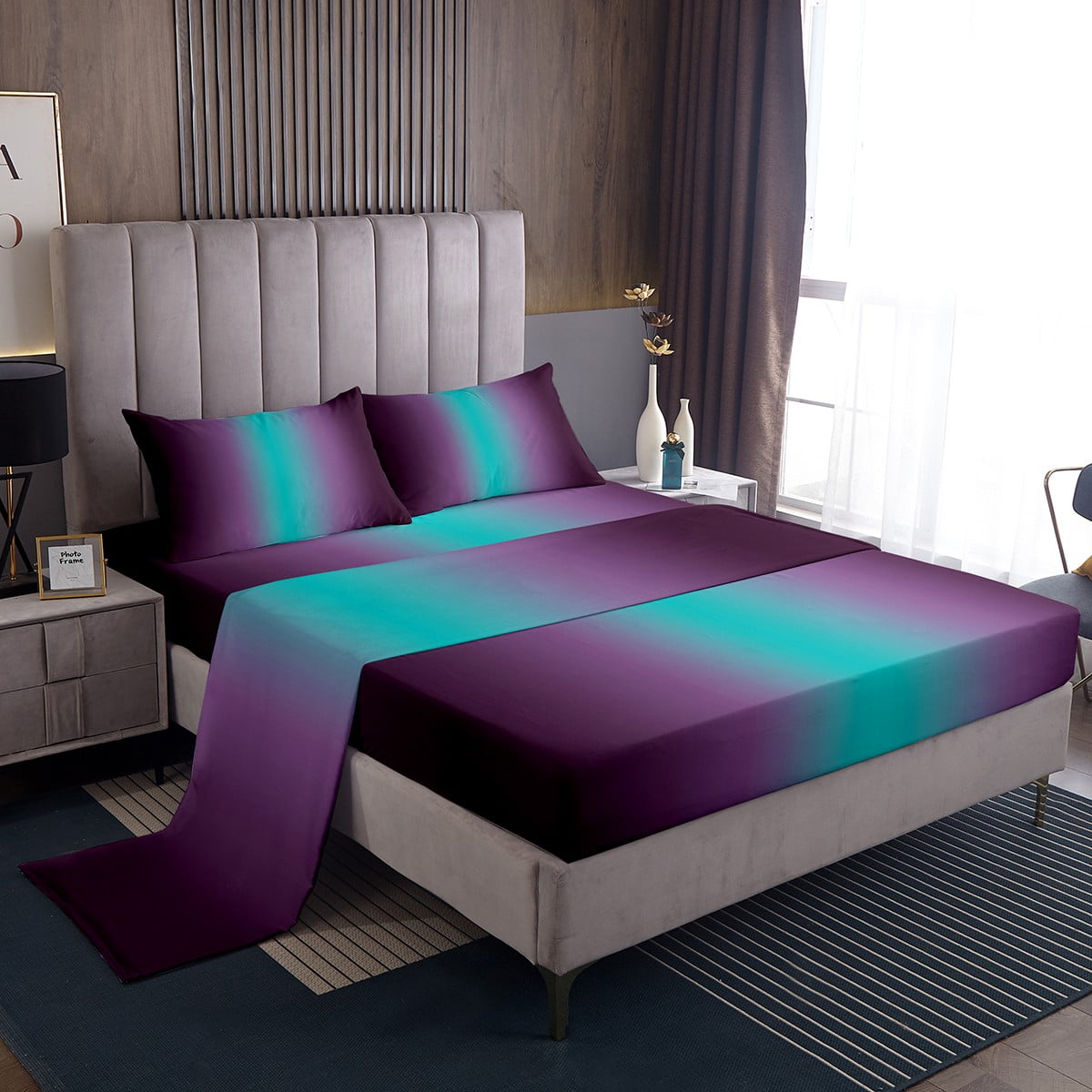 Teal and Purple Sheets Full ,Rainbow Ombre Bedding Set Aesthetic Room ...