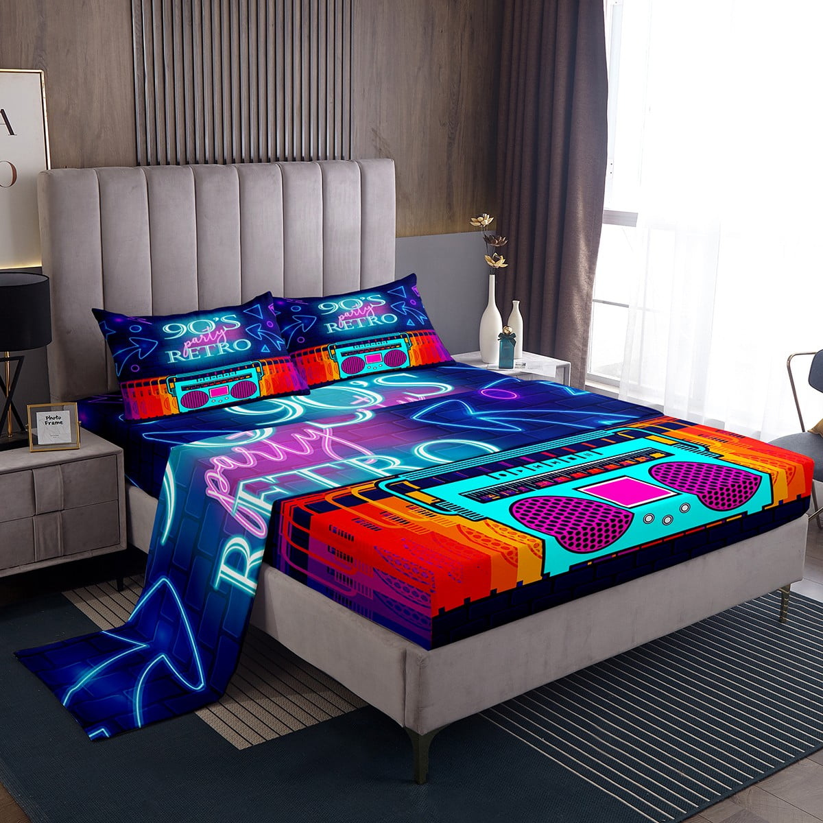 YST Teen 90S Retro Music Party Sheet Set Twin Neon Disco Hip Hop Hippie ...