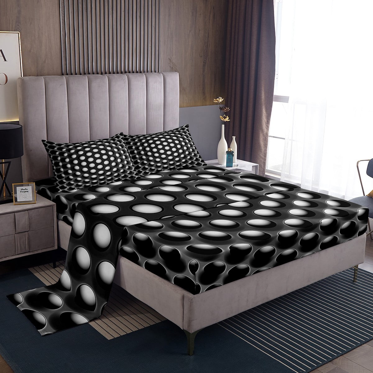 Erosebridal Teen Abstract Honeycomb Bedding Set Black White Geometric Sheet Set Full Size,3D ...