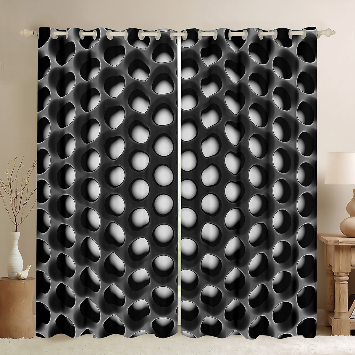 YST Teen Boy Abstract Honeycomb Blackout Curtains For Bedroom Black ...