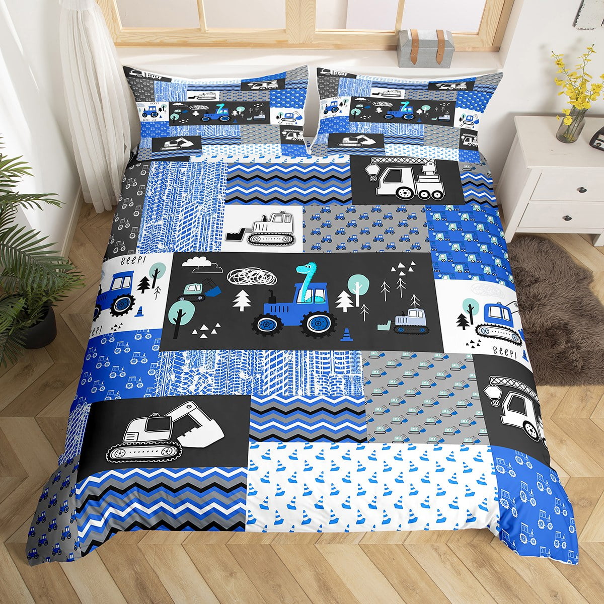 Erosebridal Teen Car Bedding Set Twin Blue Construction Truck Comforter ...