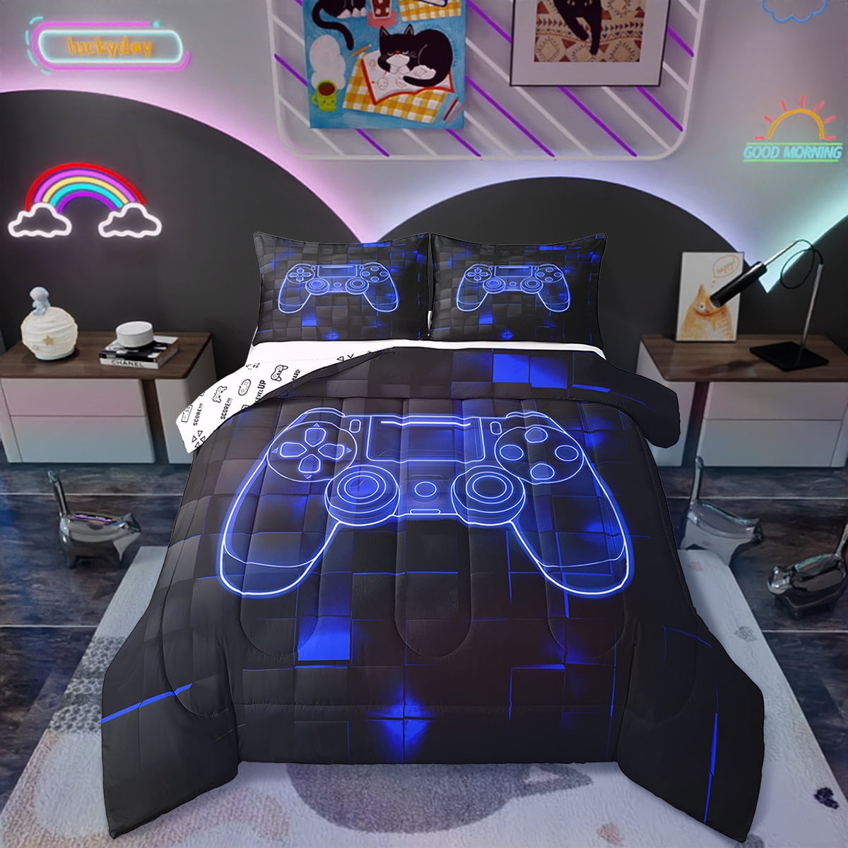 Teen Boy Gamer Bedding Set Gaming Full Comforter Sets For Boys Kids ...