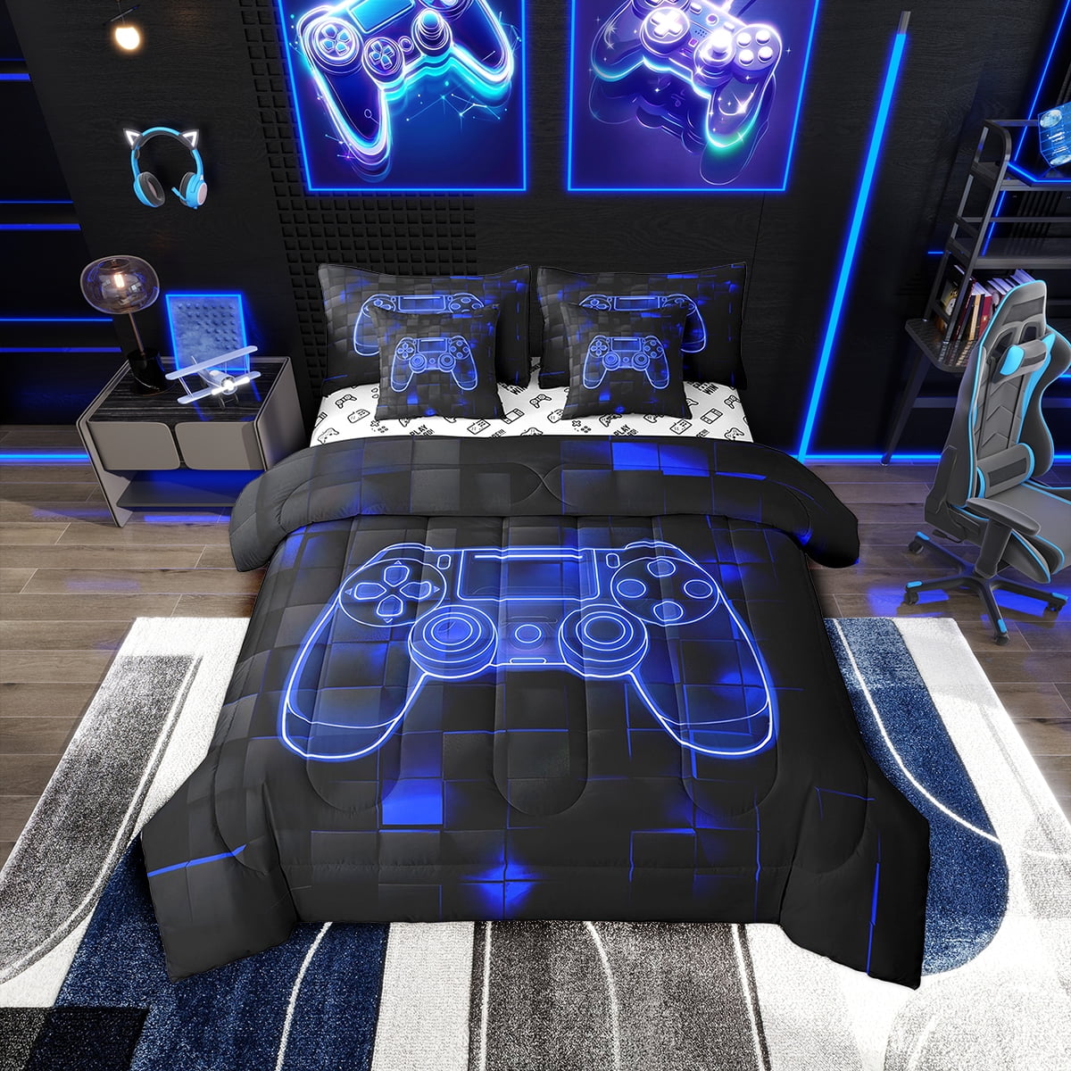 Teen Boy Gamer Bedding Set Gaming King Comforter Set With Sheets For ...