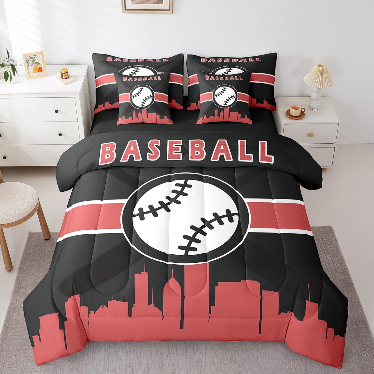 YST Teen Boys Baseball Bed in a Bag 7-Piece Sport Bedding Set, Red ...