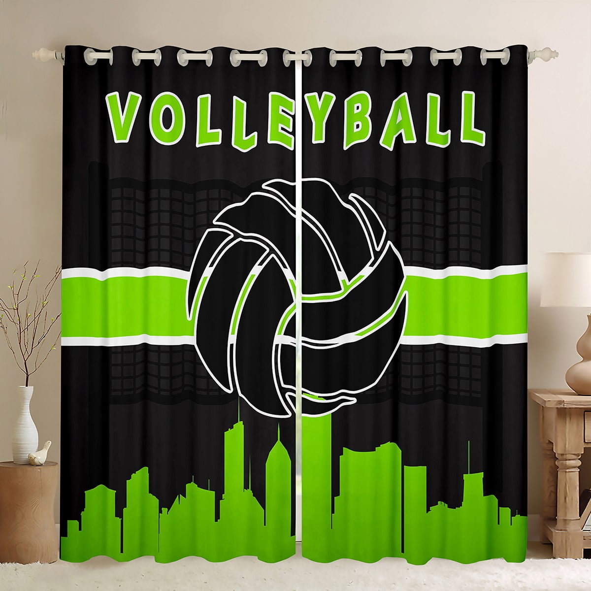 Teen Volleyball Curtains & Drapes Sport Curtains, Green Black 30%-50% ...
