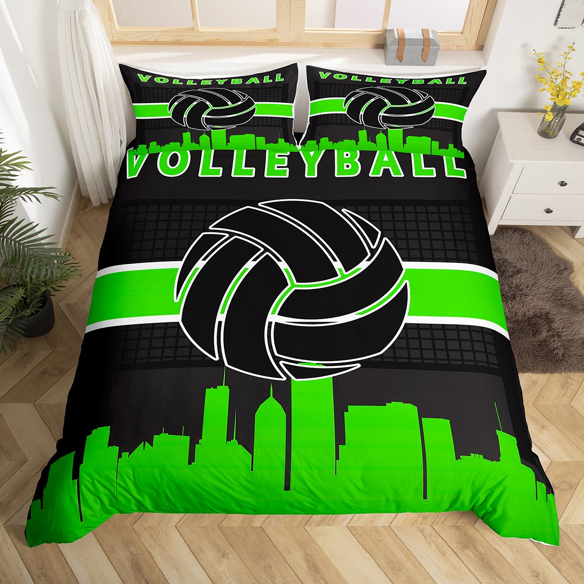 YST Teen Boys Volleyball Duvet Cover Queen Sport Bedding Sets, Green ...
