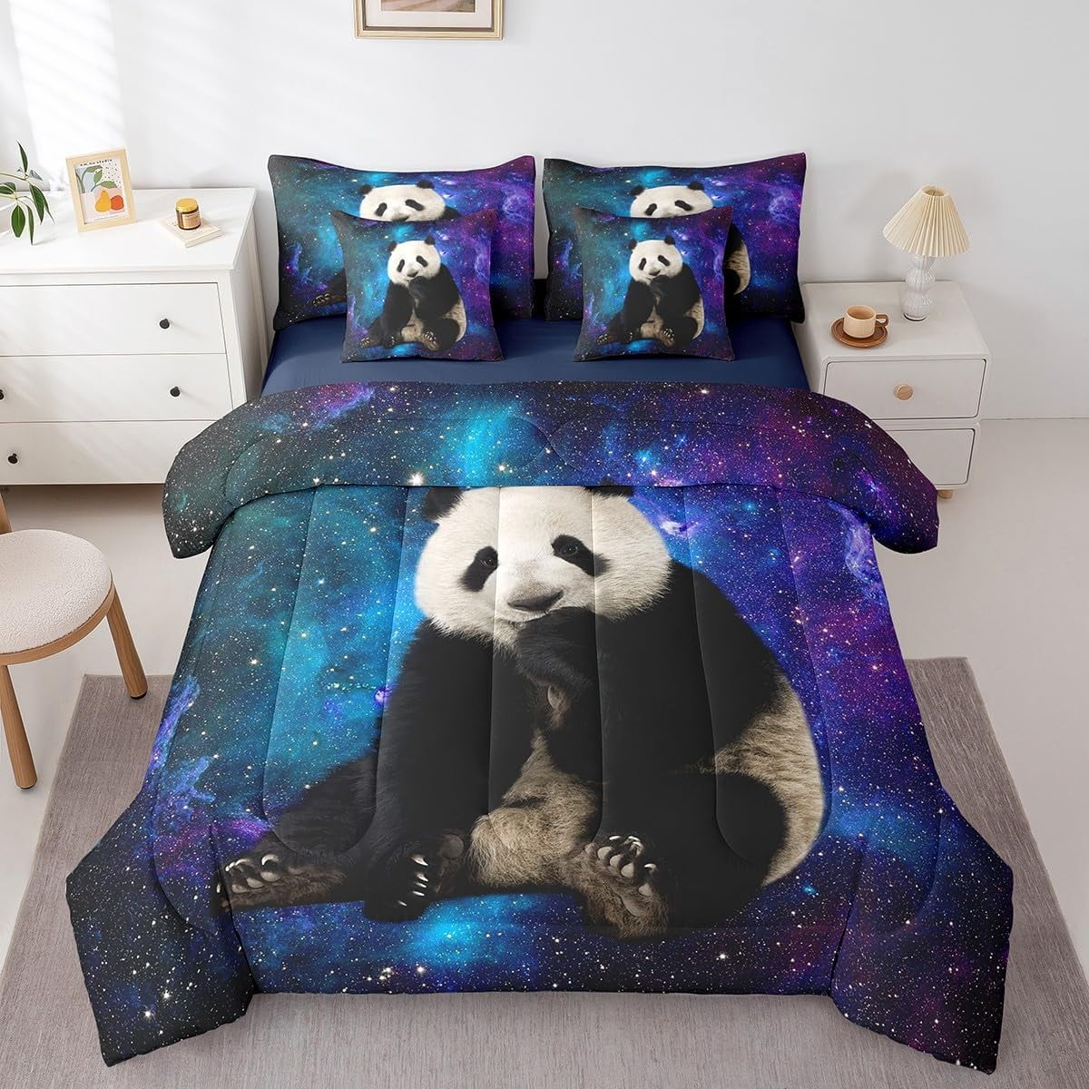 Teens Adult Panda Pattern Comforter Set King Size 7 Pcs Cute Panda ...