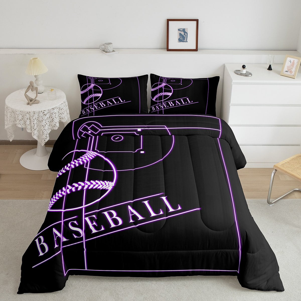 YST Teens Baseball Bedding Sets for Boys Sports Comforter Set, Black ...