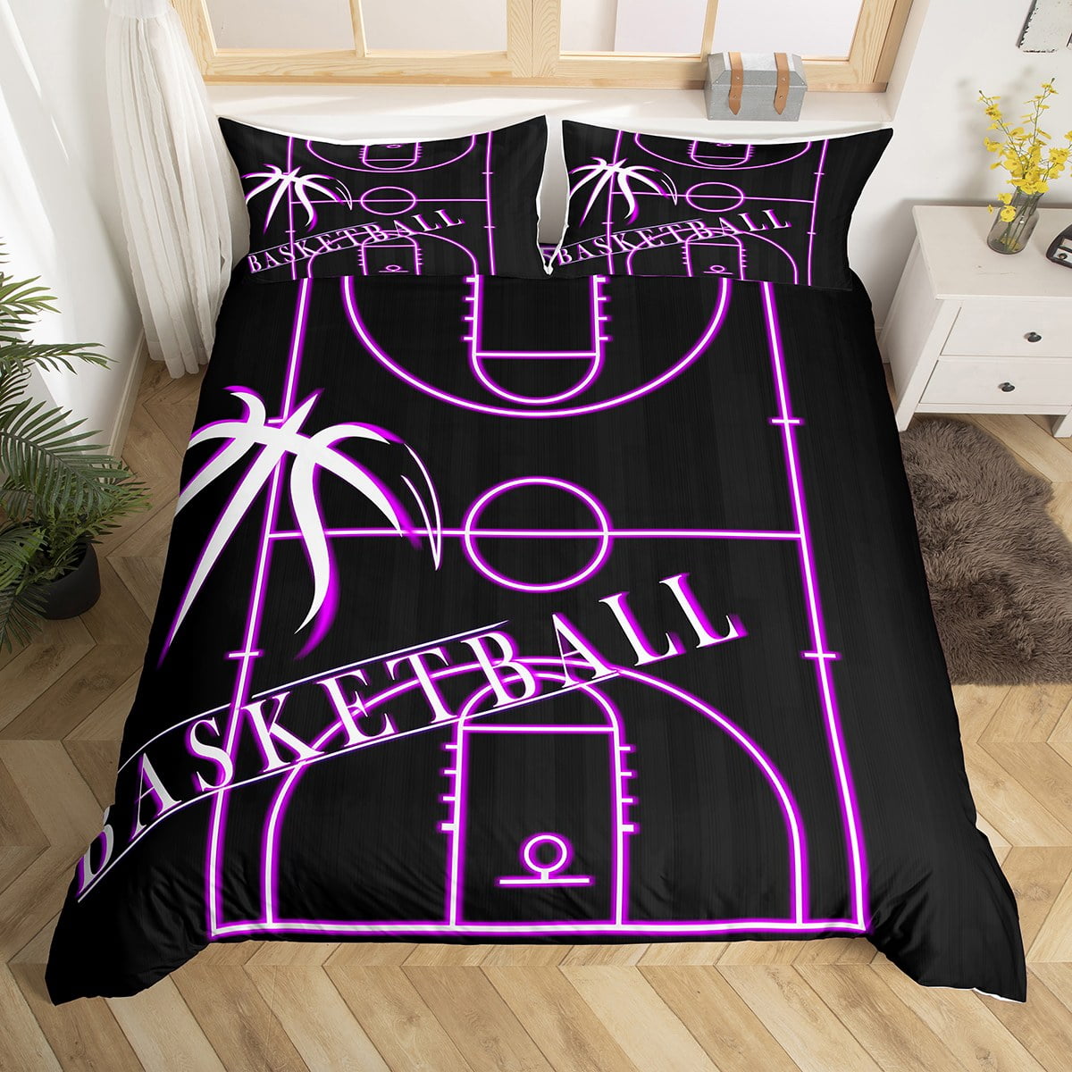 Erosebridal Teens Basketball Comforter Cover Sports Bed Set, Black ...