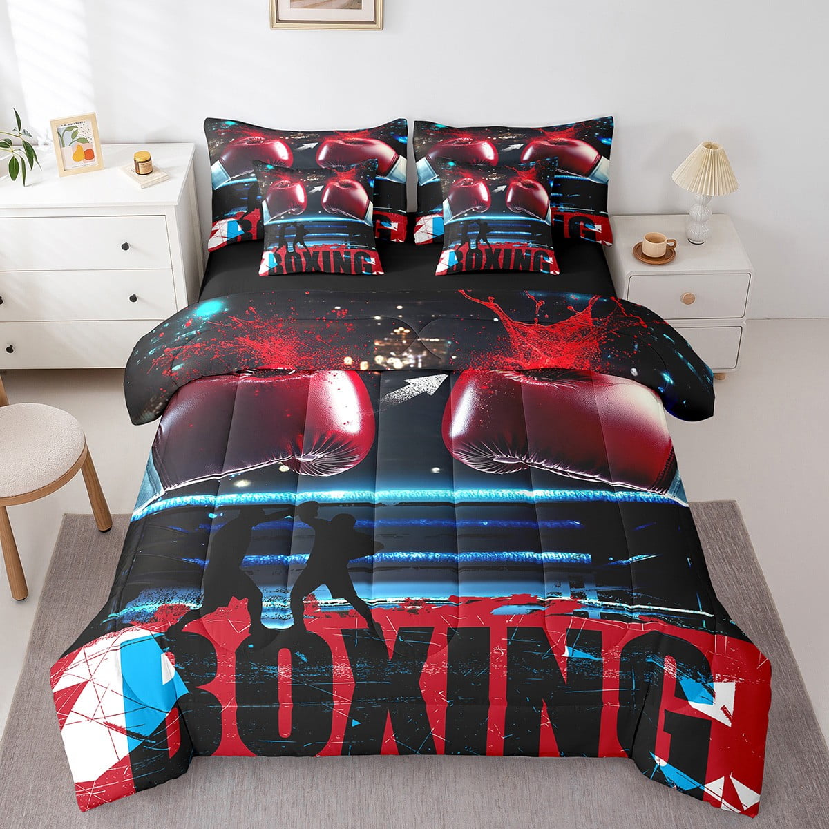 Teens Boxing Bed In A Bag 7 Piece Full Size, Sports Games Sheet Set ...