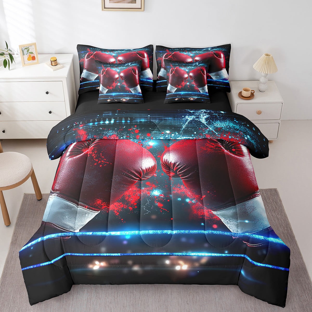 YST Teens Boxing Comforter Set With Sheets 7 Piece, Sports Games ...
