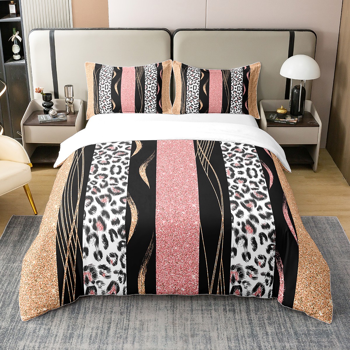 YST Teens Cheetah 100% Cotton Duvet Cover,Gold Pink Leopard Print ...