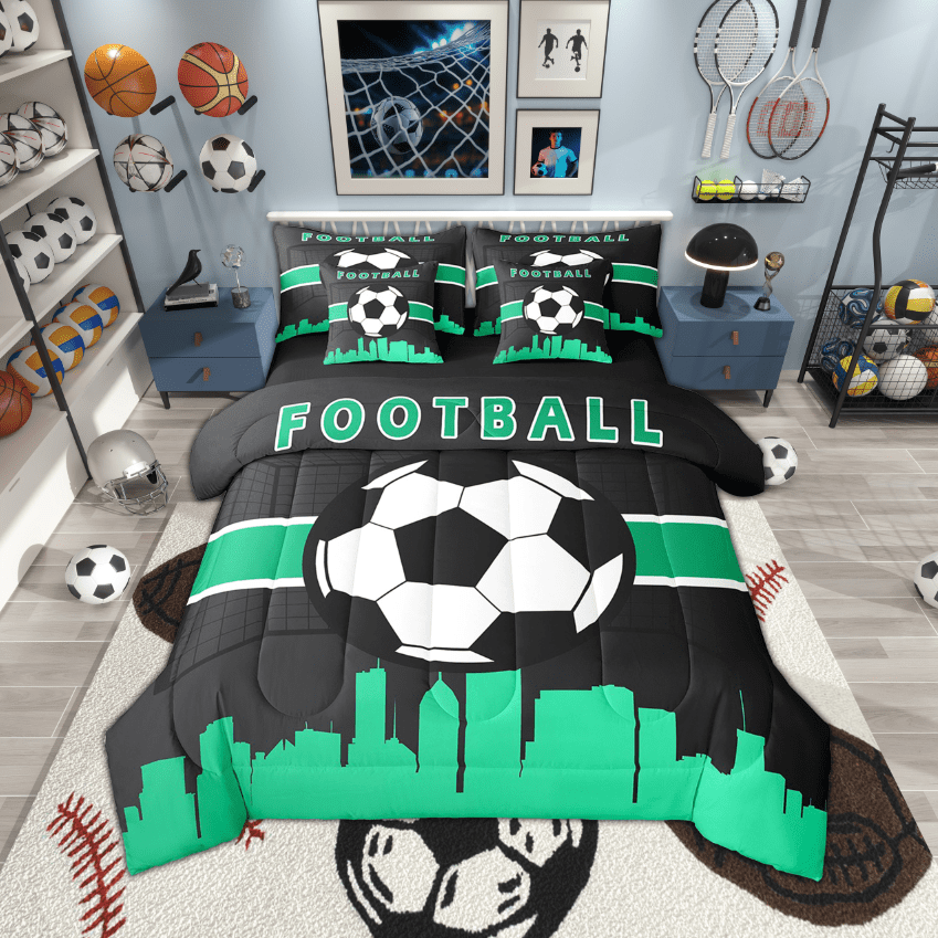 Teens Gaming Bedding Comforter Sets 7-Piece Soccer Football Bedding Set ...