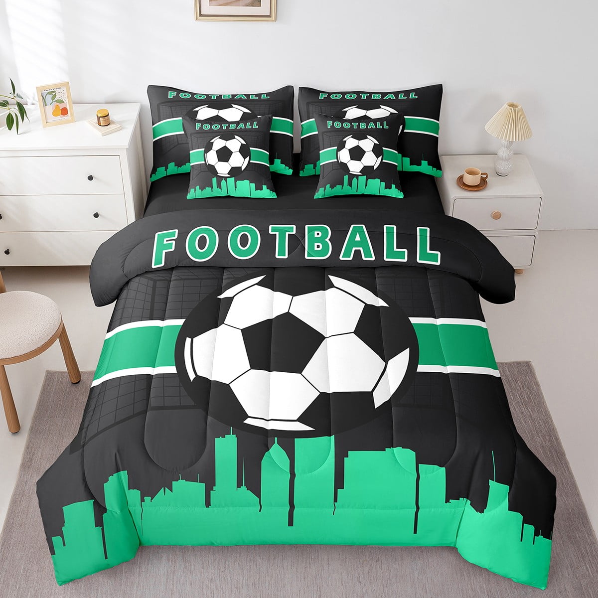 YST Teens Gaming Bedding Full Size 7-Piece for Boys Soccer Football ...