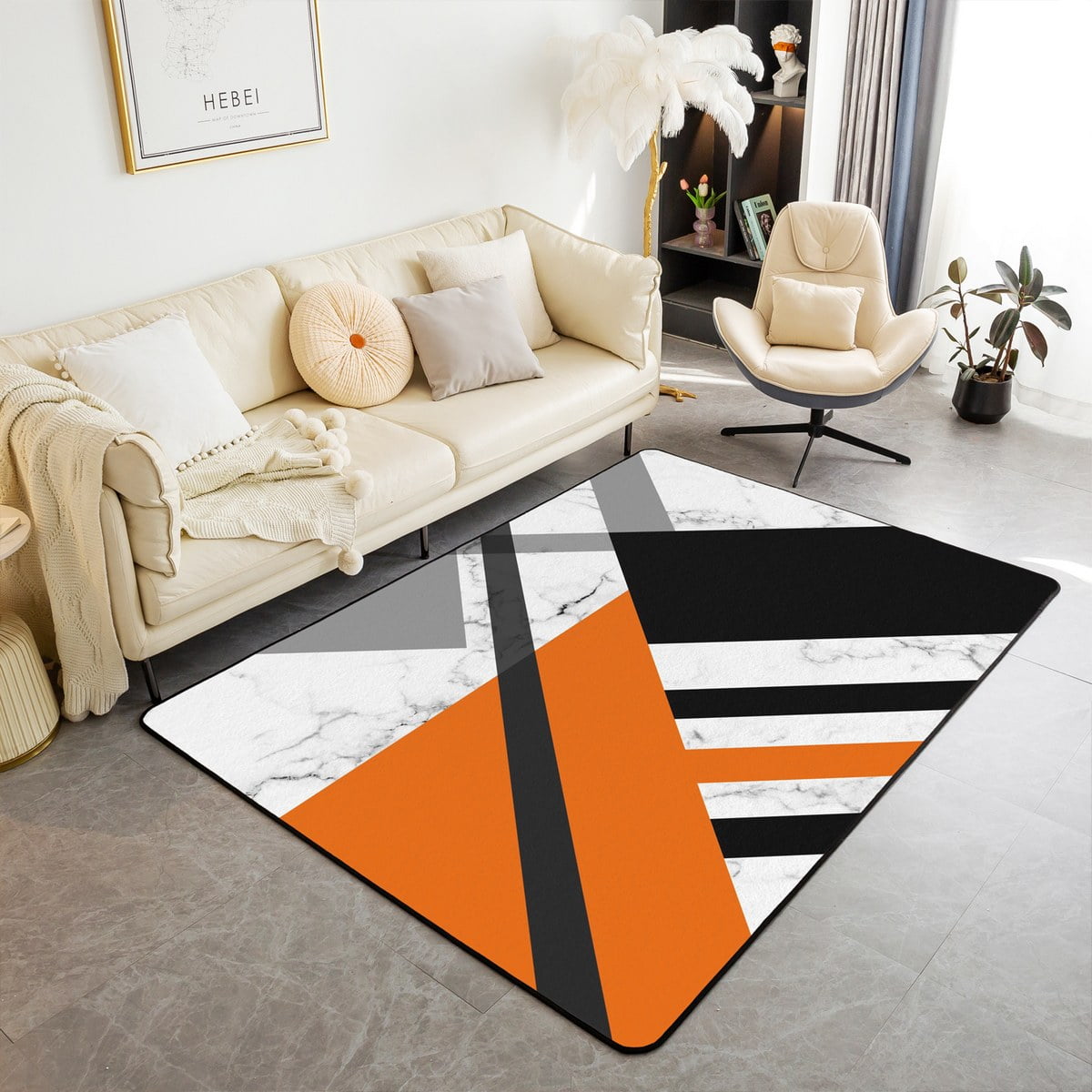 Erosebridal Teens Geometric Area Rug 5x7,Orange Gray Black Geometry ...