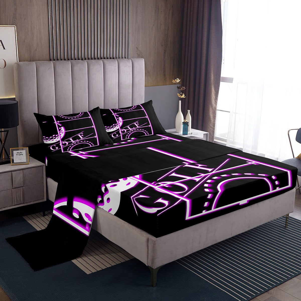Teens Golf Bed Sheets Set Sports Queen Size Sheet Sets , Black Hot Pink ...