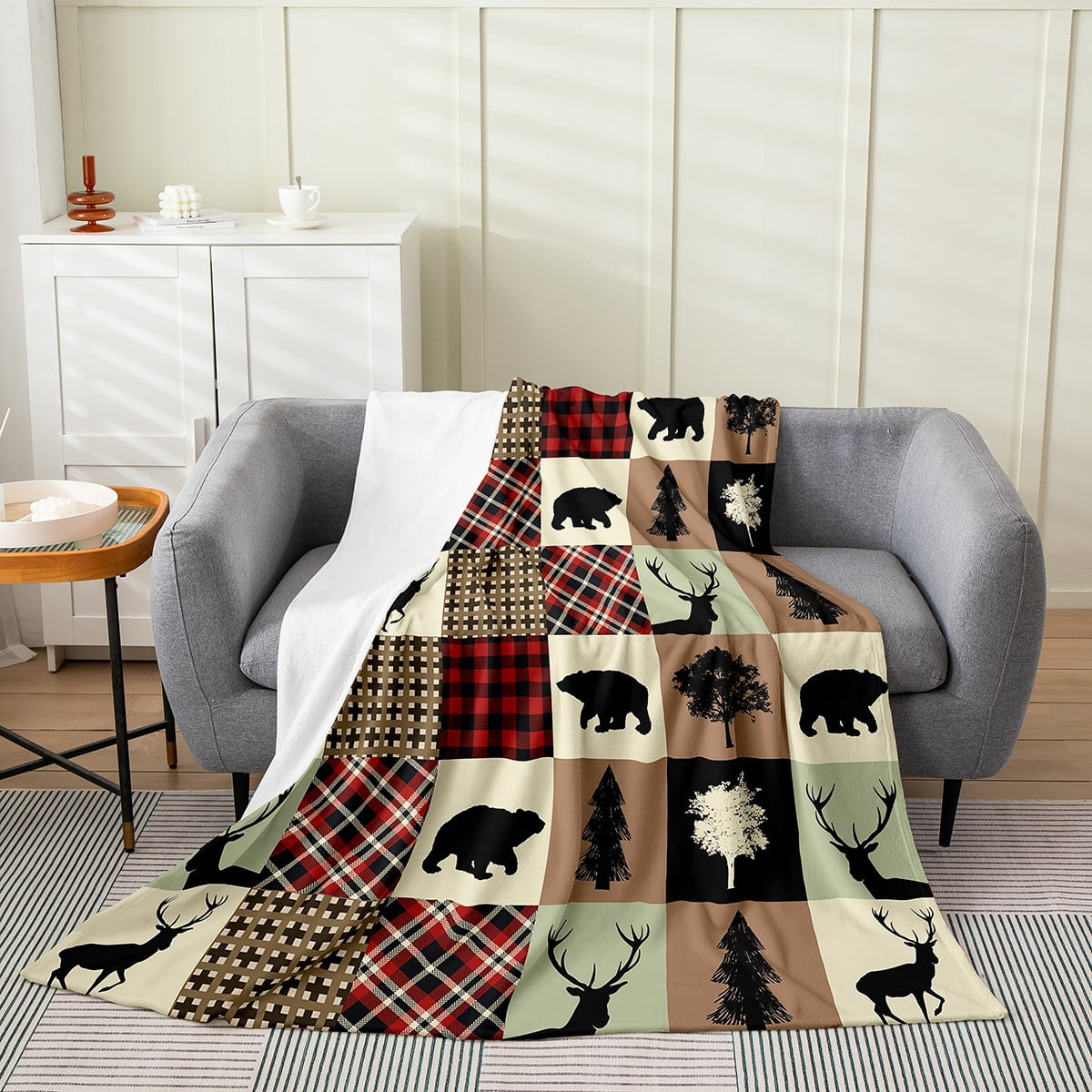 Teens Hunting Lodge Flannel Blanket,Country Cabin Fleece Blanket,Moose ...