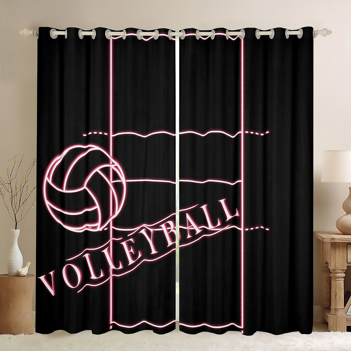 YST Teens Volleyball Curtains for Girls Sports Blackout Curtains, Black ...