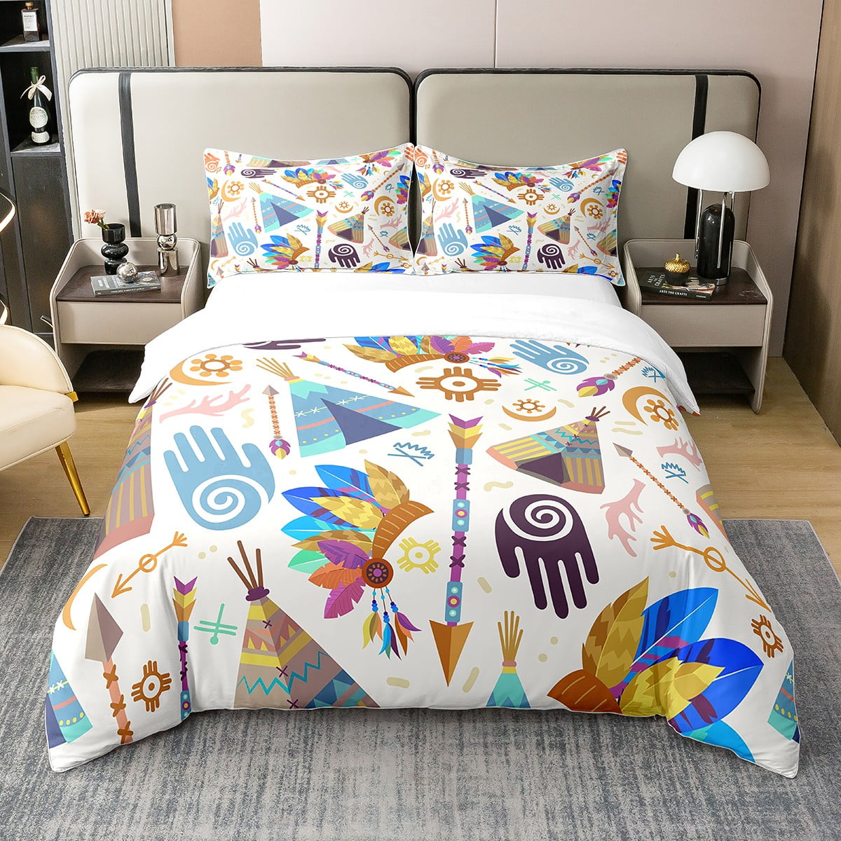 YST Tent 100% Cotton Duvet Cover Queen,African Feather Bedding Set ...