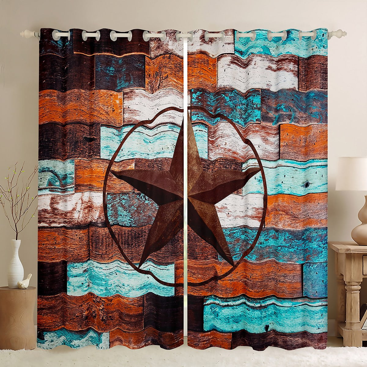 YST Texas Star Blackout Curtains for Living Room,Grunge Western Decor ...