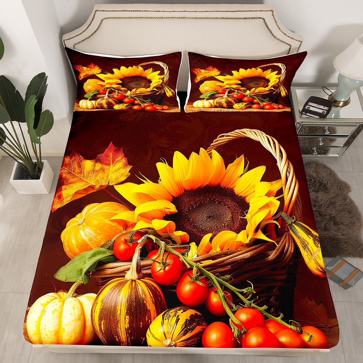 Erosebridal Thanksgiving Pumpkin Bedding Set Queen Autumn Harvest Bed ...