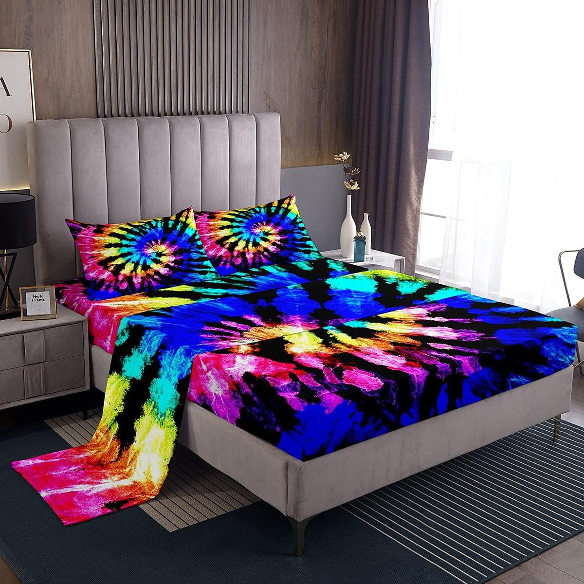 Erosebridal Tie Dye Bed Sheet Set 3 Piece Twin Bedding Boho Psychedelic ...