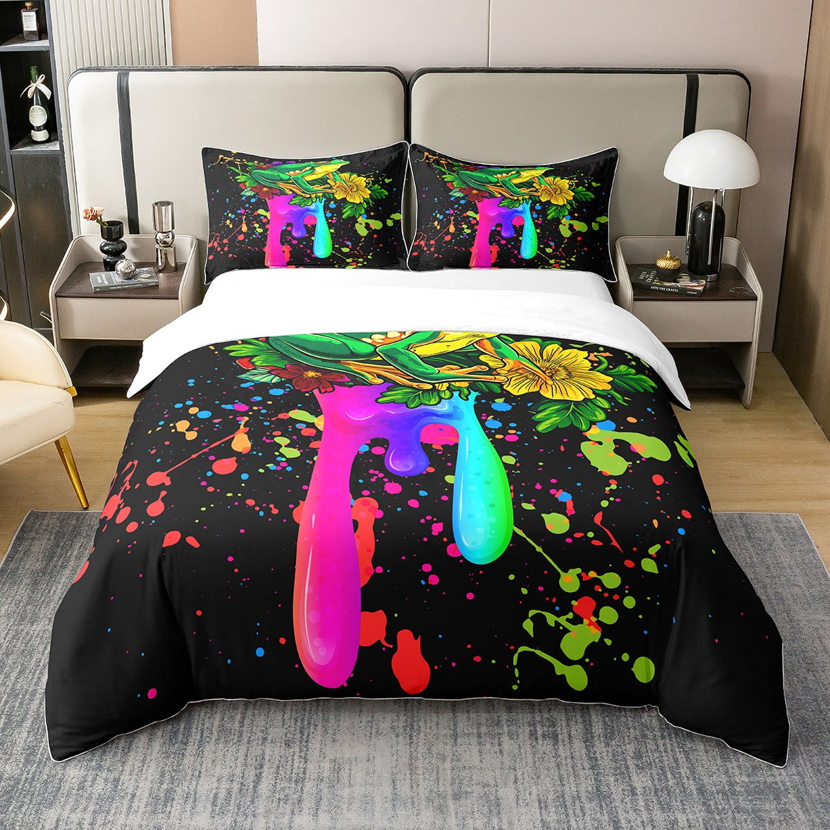 Tie Dye Frog Comforter Cover 100% Cotton Rainbow Graffiti Style Bedding ...